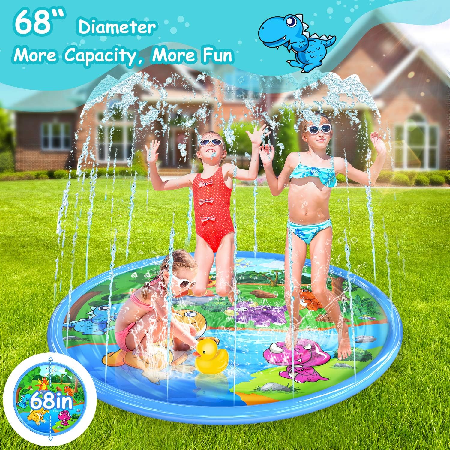 VSATEN Splash Pad for Kids, 68″ Sprinkler for Kids Outdoor Dinosaur ...