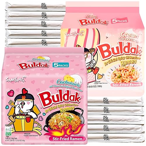 Buldak Ramen Noodles Total 10 pack - 2 Flavor Variety Combo - Carbonara ...