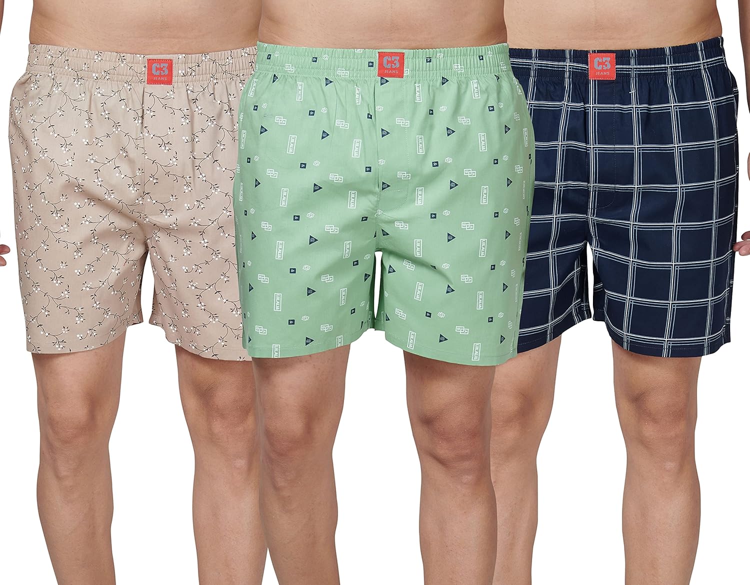 Buy C3 Pack of 3 Printed Cotton Boxer Shorts for Men. 3036_ at Amazon.in