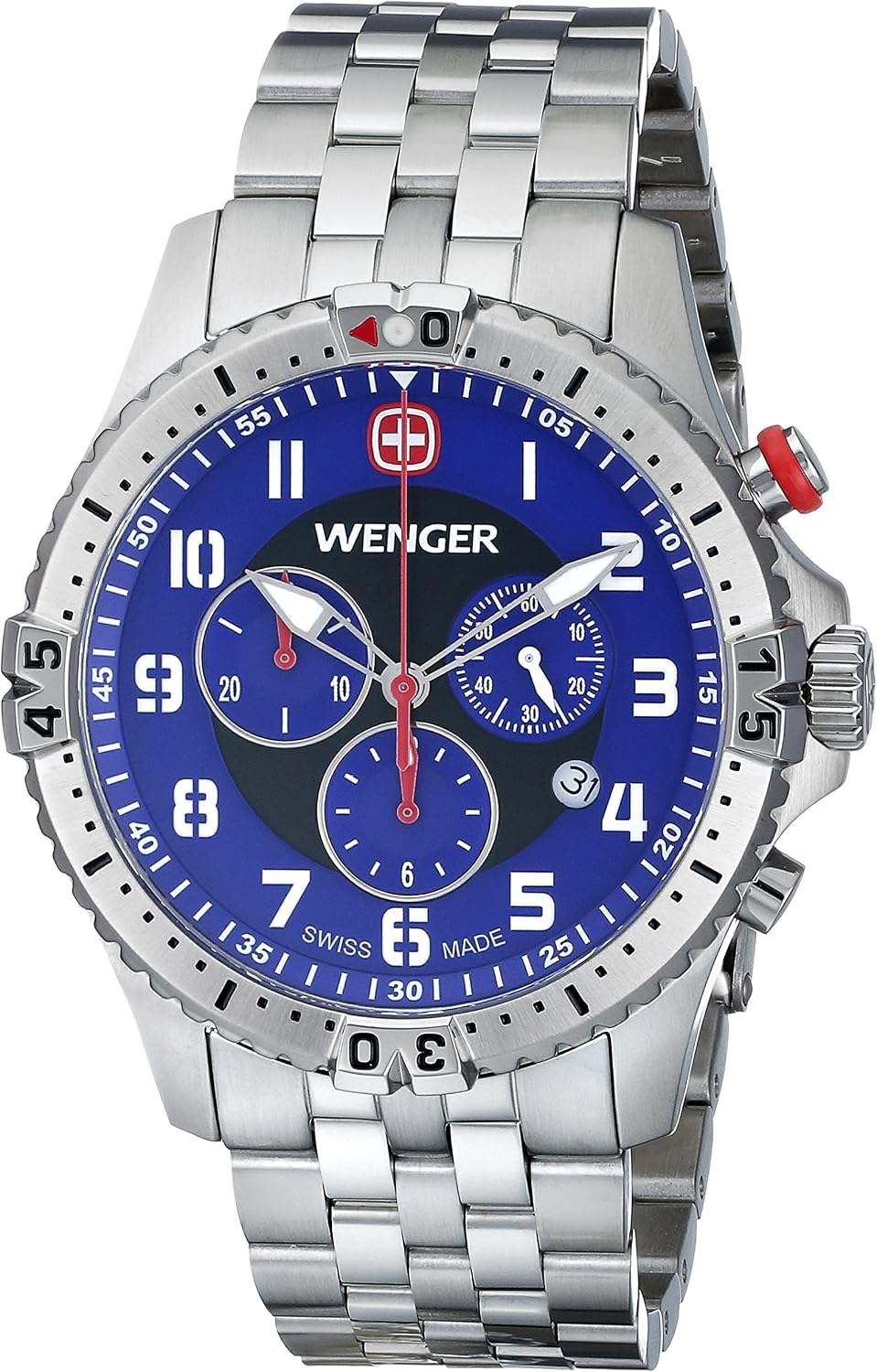 Wenger Herren-Armbanduhr XL Squadron Chrono Analog Quarz Edelstahl ...