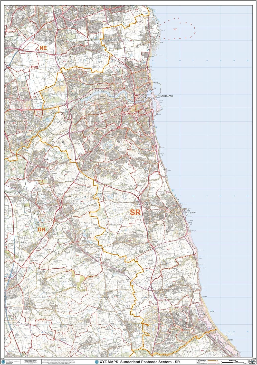 Sunderland - SR - Postcode Wall Map - 33.25" x 47" Laminated: Amazon.co ...