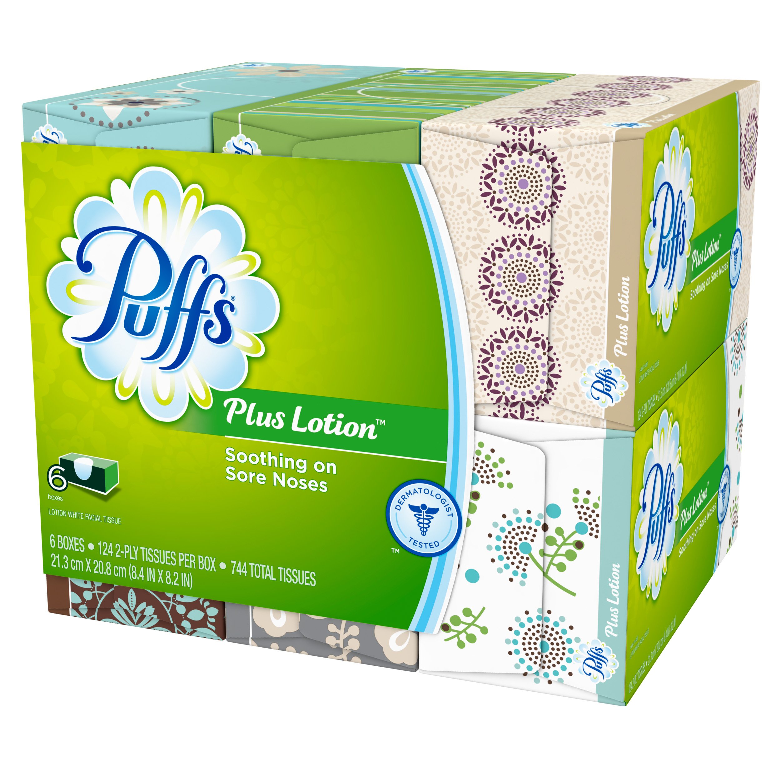 Puffs Plus Lotion Facial Tissues, 24 Family Boxes, 124 Tissues Per Box