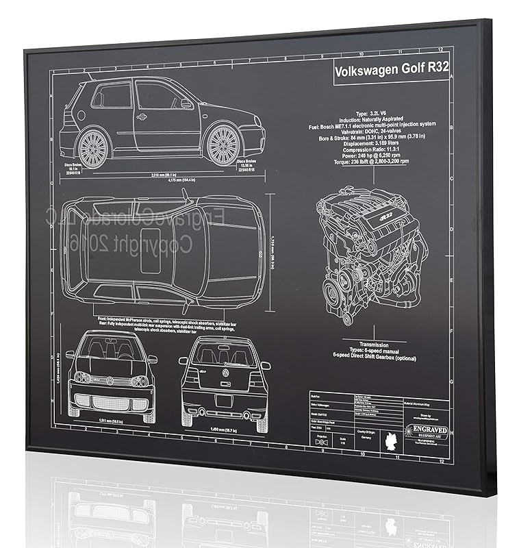 Amazon.com: Volkswagen Golf R32 Blueprint Artwork-Laser Marked ...