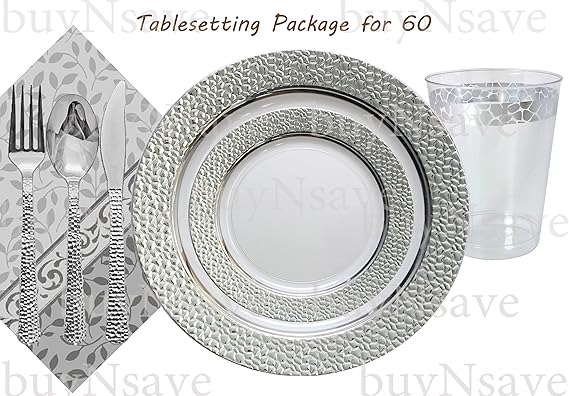 Amazon.com: Elegant Wedding Party Disposable Plastic Plates Hammered ...