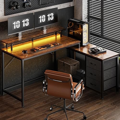 Huuger Reversible L Shaped Computer Desk with Drawers, Gaming Desk with ...