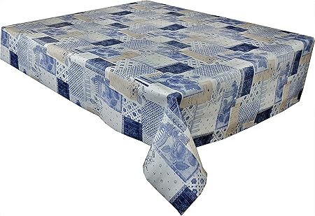 Linen702 Vinyl Pvc Tablecloth Blue Floral Patchwork 3 metres (300x137cm ...