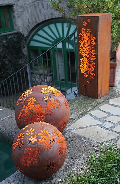 Rostige Gartenkugel mit Blumenmotiv - Große Dekokugel - Ø 50cm ...