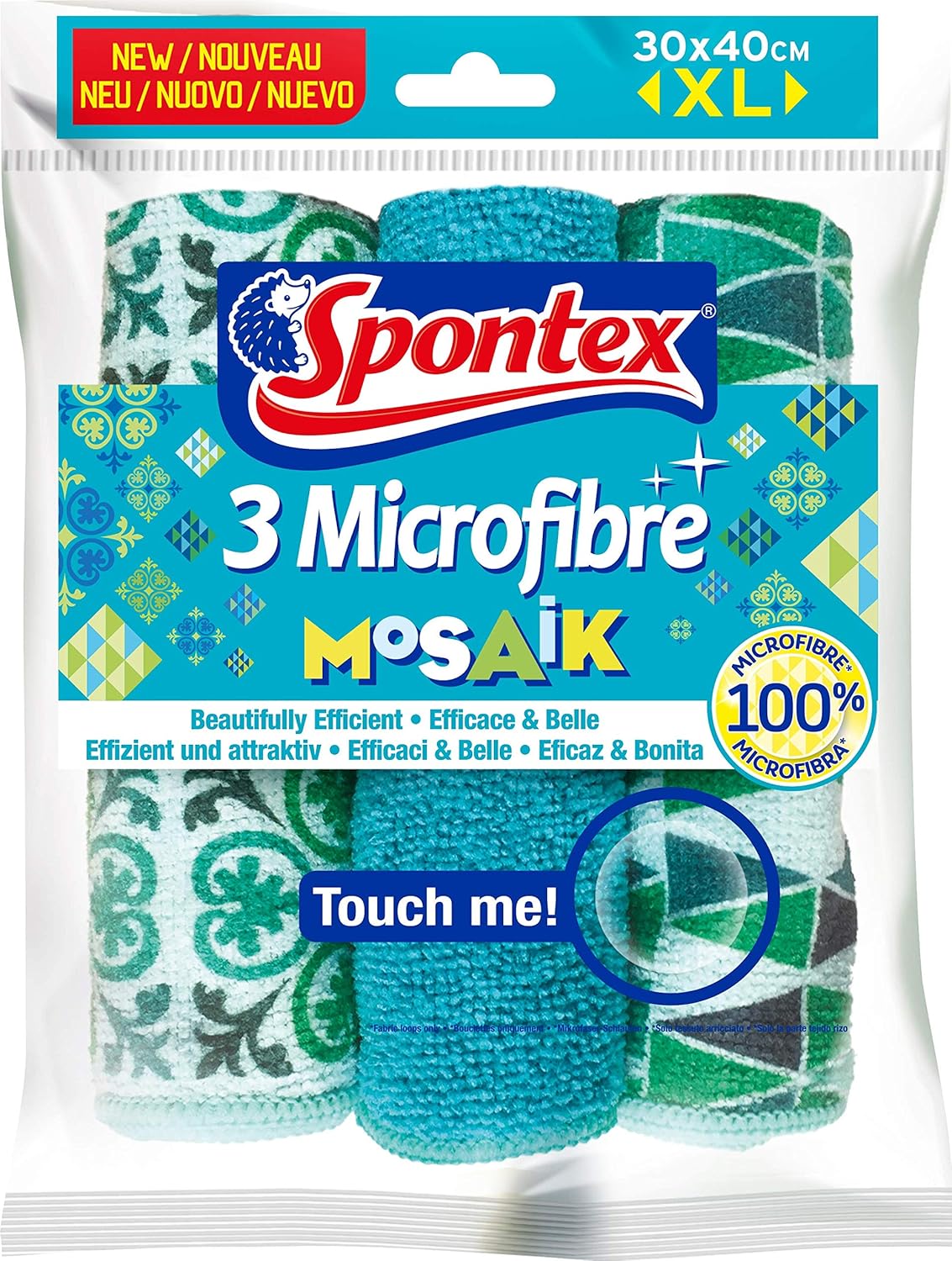 Spontex Mosaik Microfibre Cloths (3 Cloths), Removes 99% of Bacteria ...