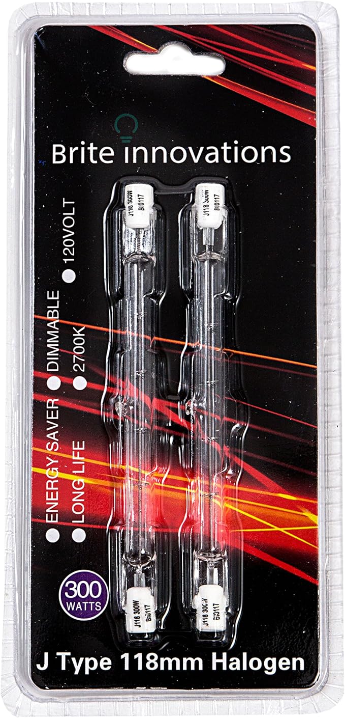Double Ended J Type Halogen Bulbs - 118mm, 300 Watts, 120 Volts, 2700K ...