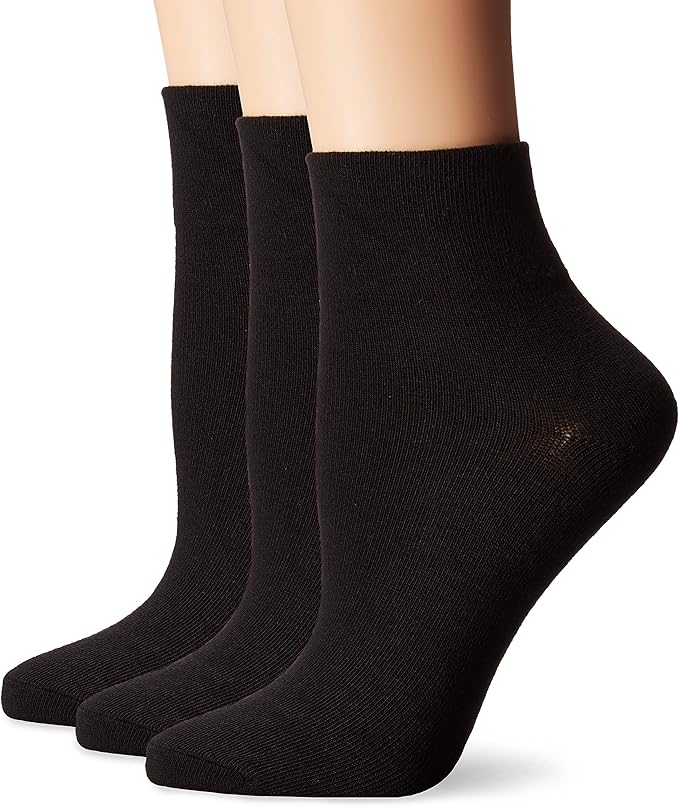 No Nonsense Women's Flat Knit Ankle Socks 3-Pack, Black, 4-10: Amazon ...