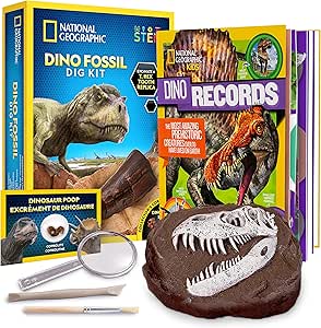 Amazon.com: NATIONAL GEOGRAPHIC Dino Dig Kit & Dinosaur Book - Excavate ...