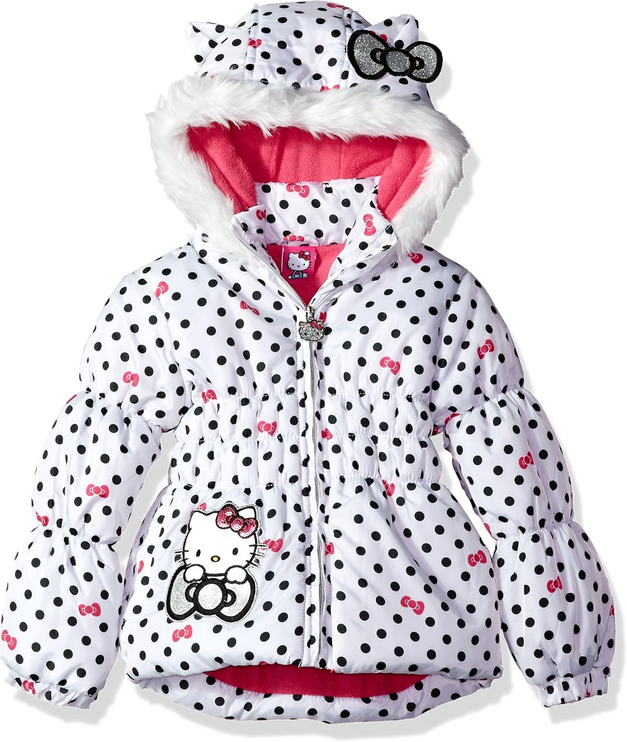 Hello Kitty Little Girls' All Over Printed Puffer Jacket with Fur Trim ...