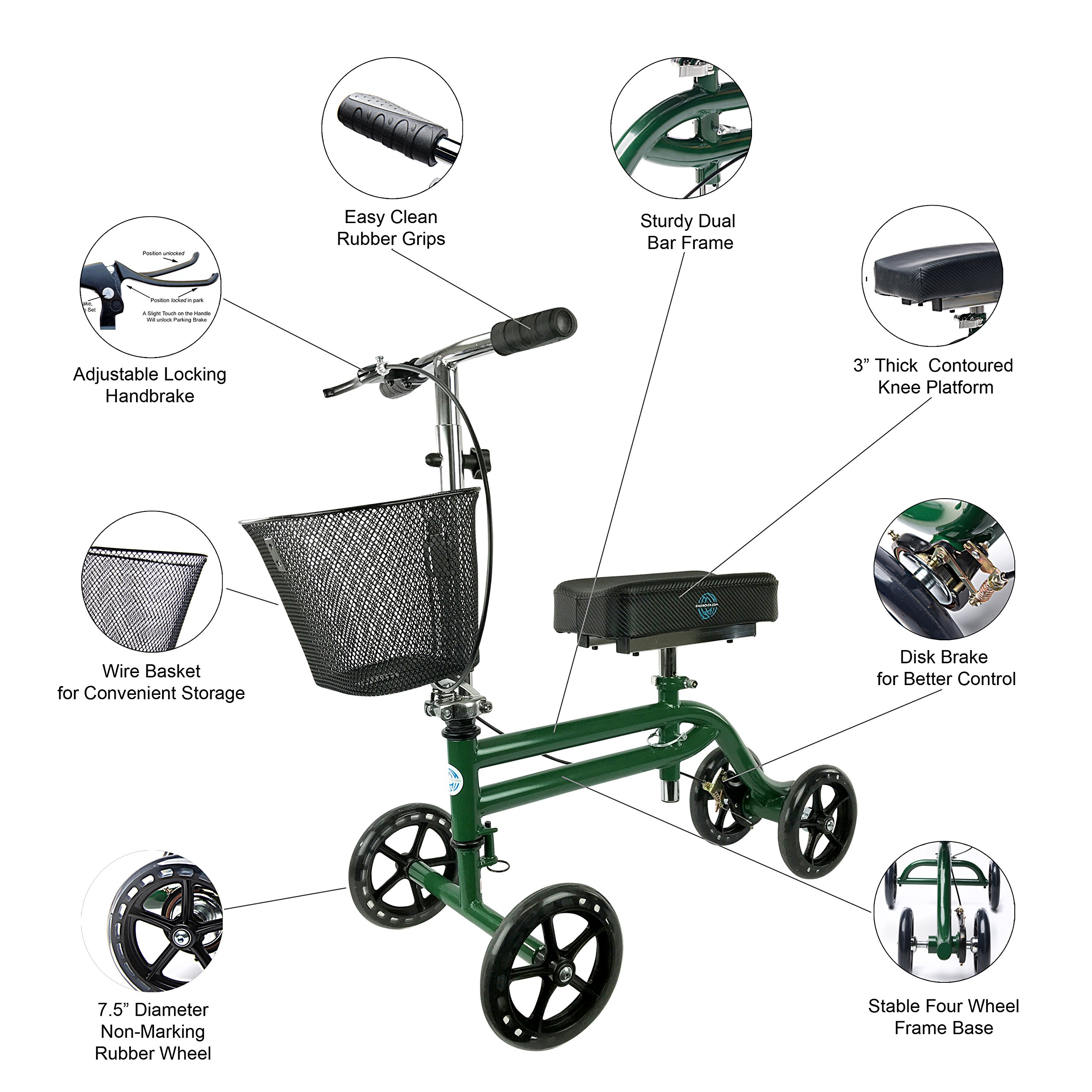 KneeRover Steerable Knee Scooter Knee Walker Crutches Alternative in Green