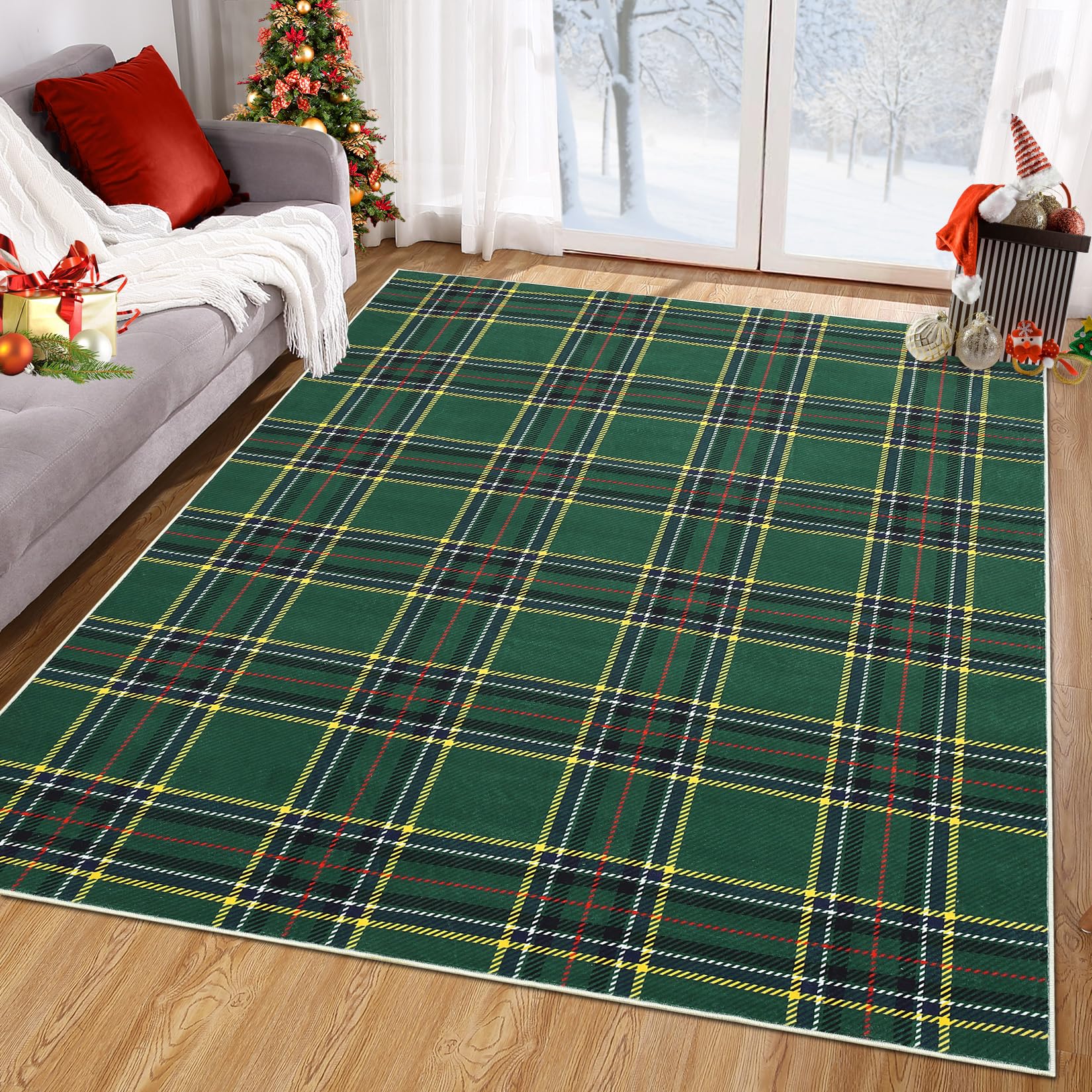 ROYHOME Christmas Area Rug 5x7 Feet Xmas Buffalo Plaid Machine Washable ...