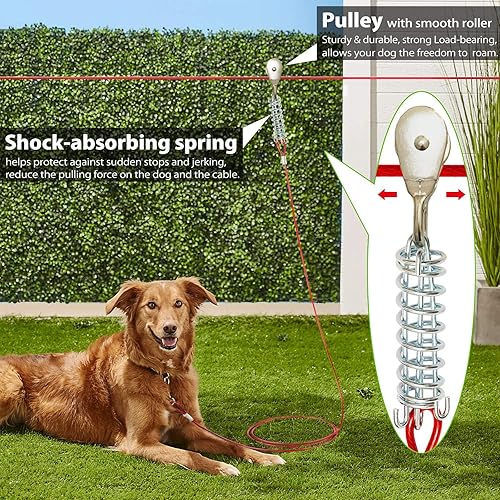 100 Foot Dog Trolley Heavy Duty Aerial Dog Tie Out Trolley System For