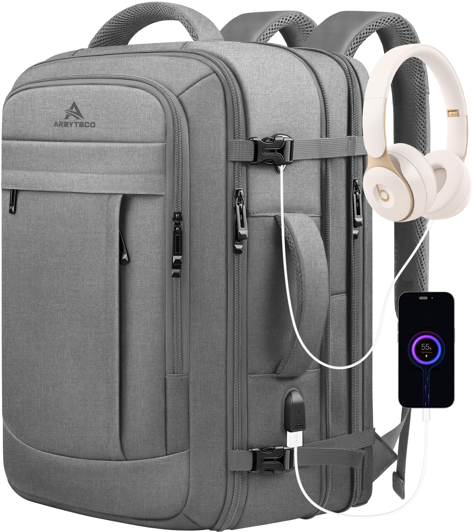 Carry On Backpack, 50L Extra Travel Laptop Backpack for Men Women, Big ...