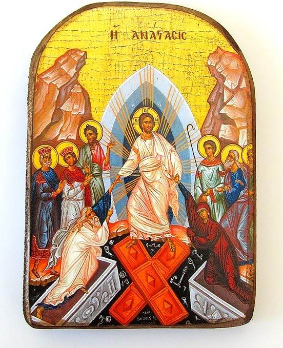 Icône chrétienne orthodoxe en bois grec de la résurrection / MP2 ...