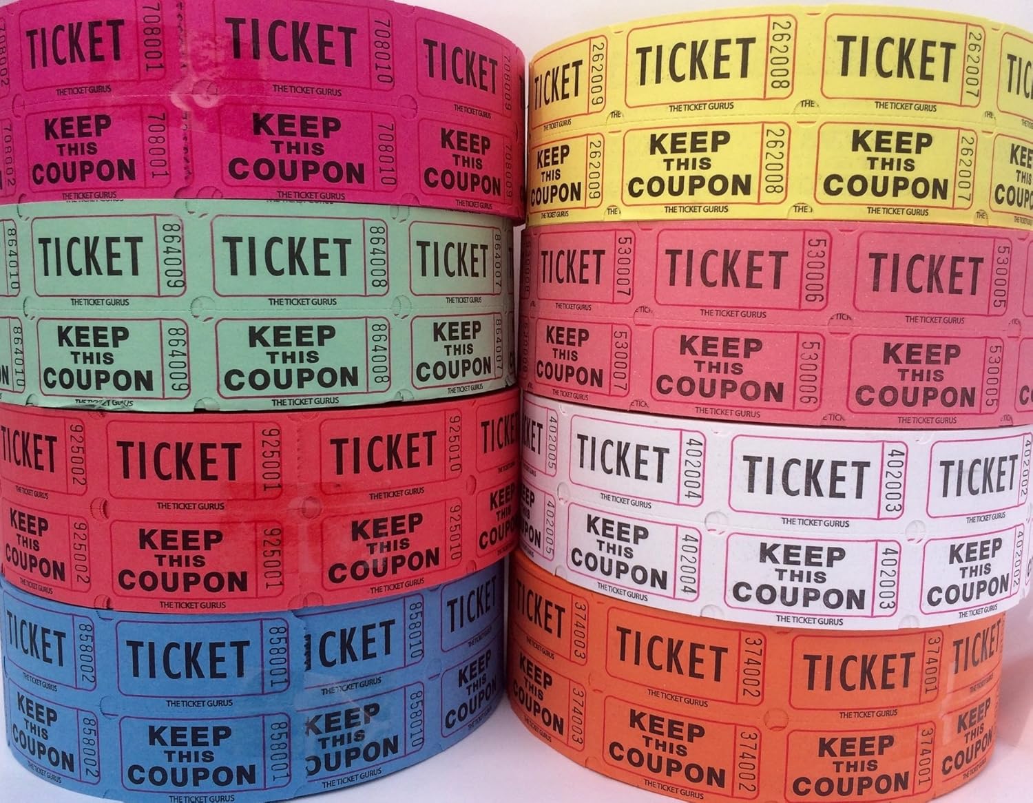 Amazon.com : Ticket Guru-Raffle Tickets - (4 Rolls of 2000 Double ...