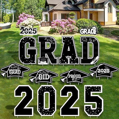 14 PCS 2025 Graduation Decorations, Black White Graduation Yard Signs ...
