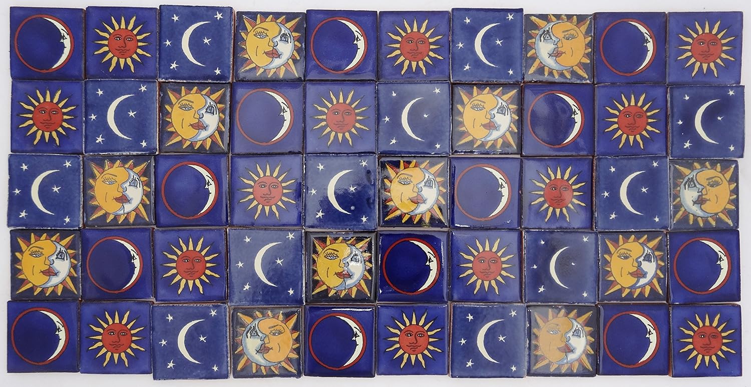 Pack of 50 Assorted Talavera Mexican Handmade 5cm Tiles: Sol y Luna ...