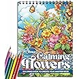 Amazon.com: TPLHOUSE Calming Flowers Coloring Book Spiral Bound for ...