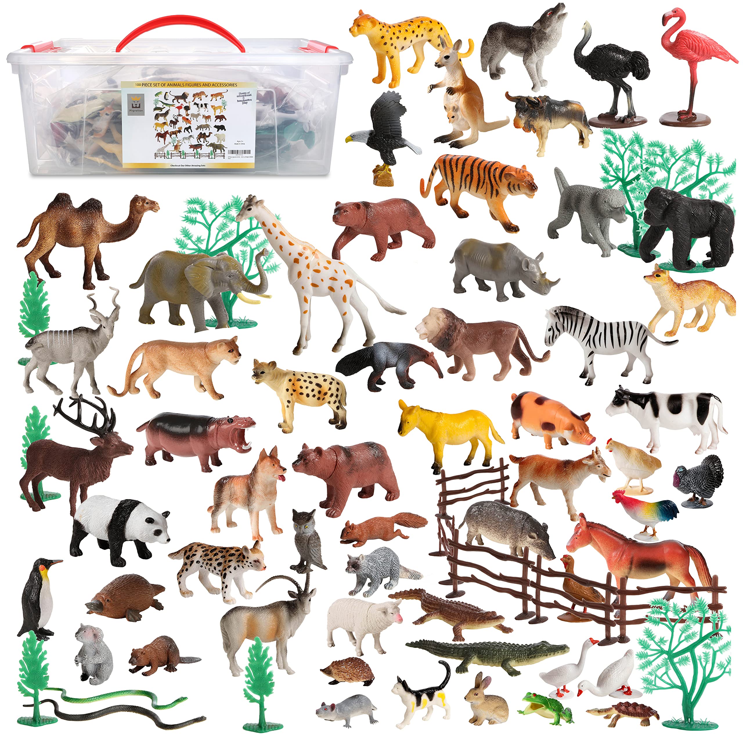 Mua Migration 100 Piece Set of Animal Plastic Figures Playset, Includes Wild, Safari, Zoo ...
