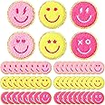 Amazon.com: 48 Pcs Happy Face Iron on Patches Self Adhesive Smile Face Patch Glitter Chenille ...