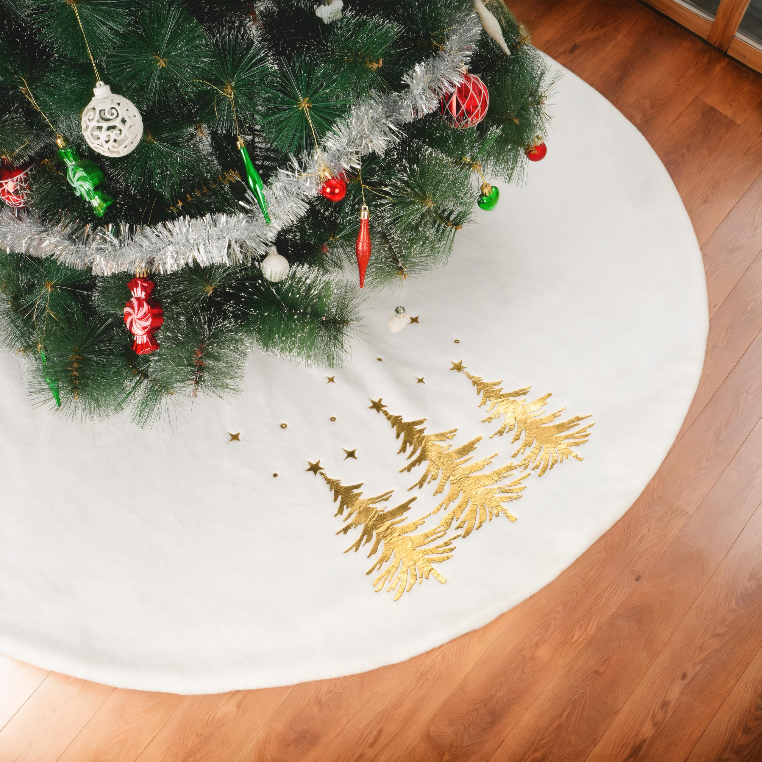 White Christmas Tree Skirt, 48 Inch Christmas Faux Fur Tree Skirt for 7 ...