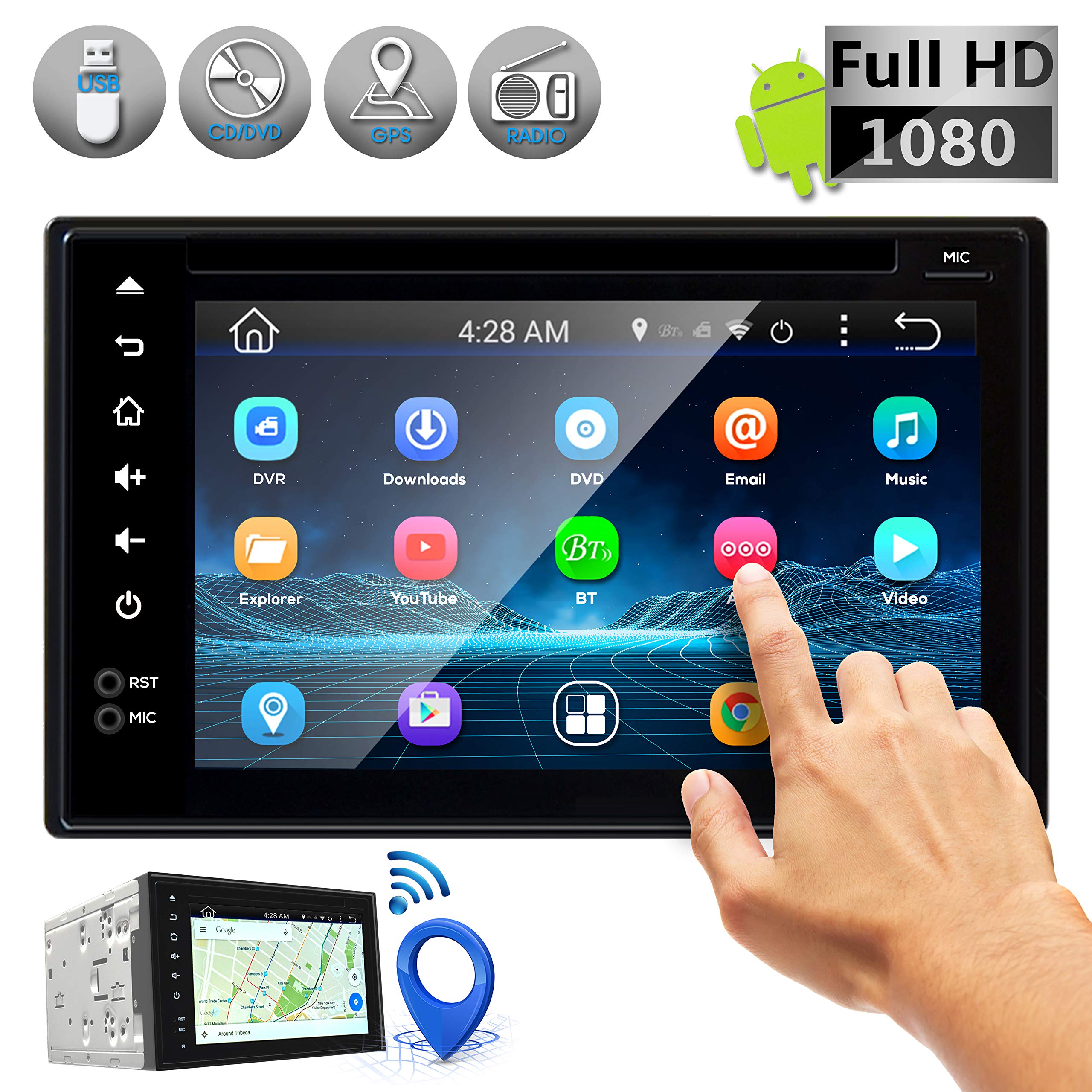 Double DIN Android Stereo Receiver Car Head Unit System W Rear View Double DIN Android Stereo Receiver Car Head Unit System W Rear View