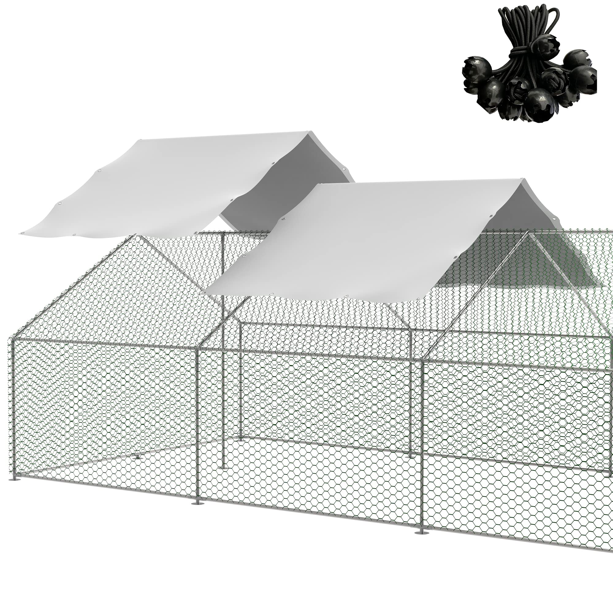 Outdoor Metal Chicken Coop Cover with 44 pcs Ball bungees Cords, for ...