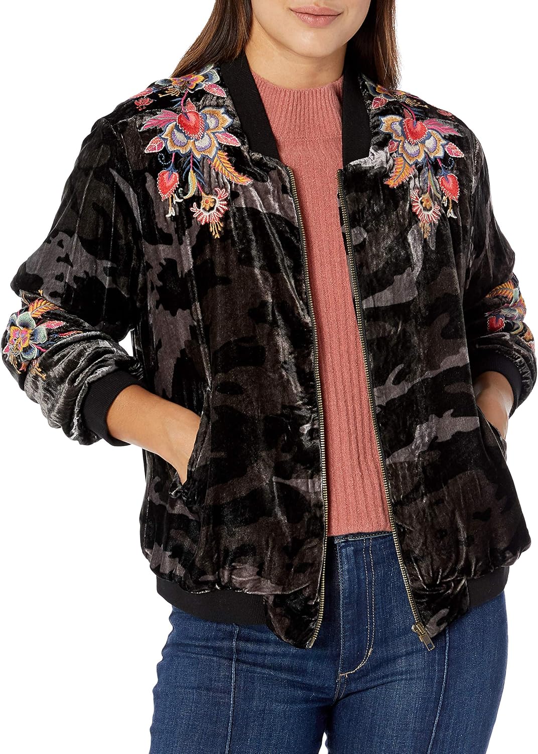 Amazon.com: JWLA By Johnny Was womens Rayon and Silk Velvet Bomber ...
