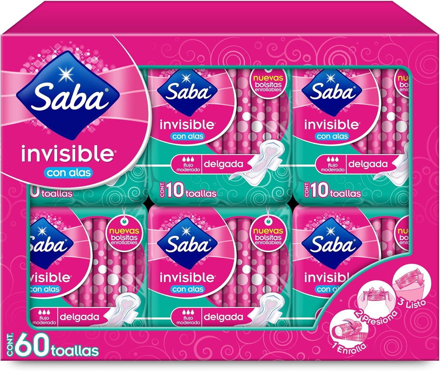 Saba Toalla Femenina con Alas, 60 piezas: Amazon.com.mx: Salud, Belleza ...