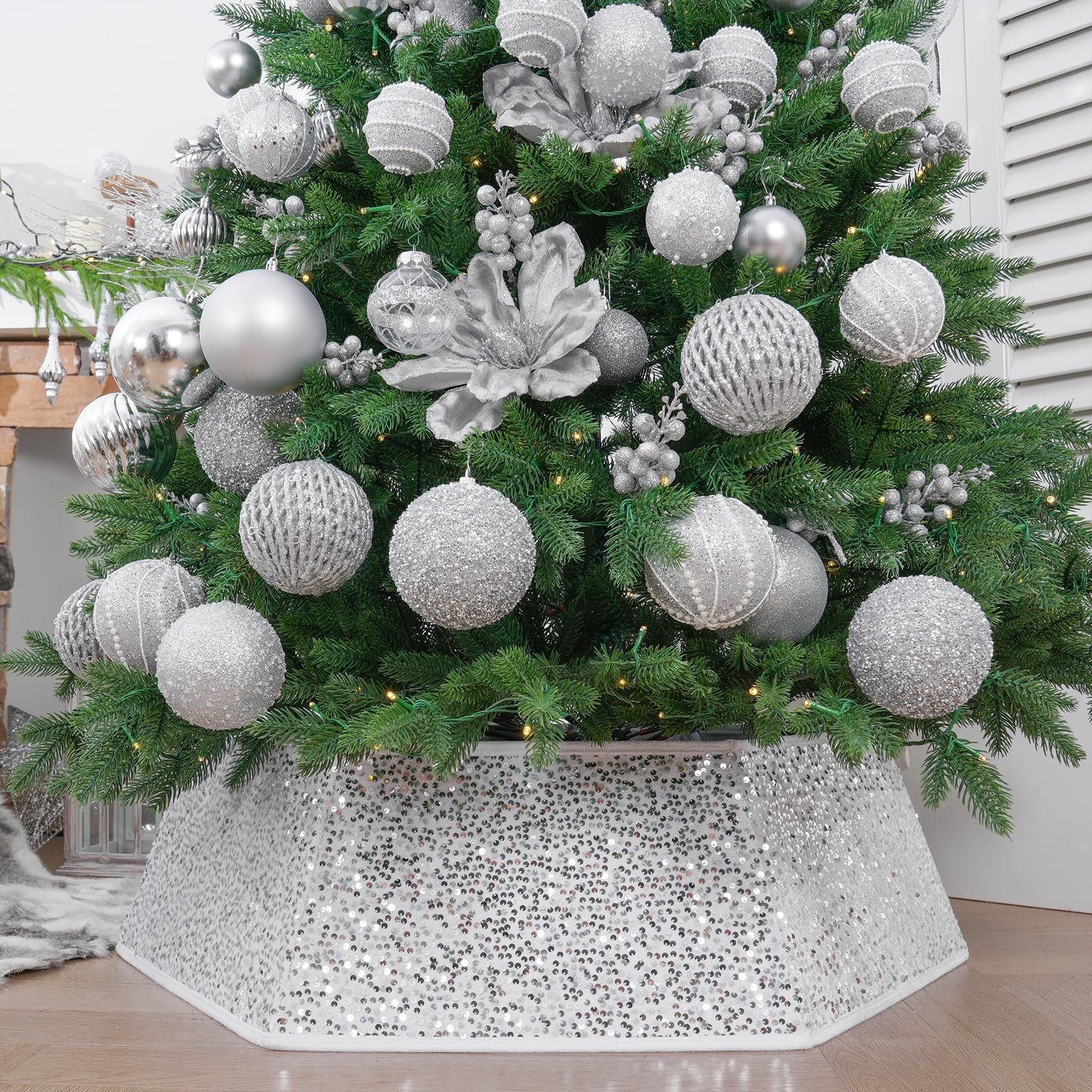 TBD DECOR Christmas Tree Collar for Artificial Trees, Foldable Sequin ...