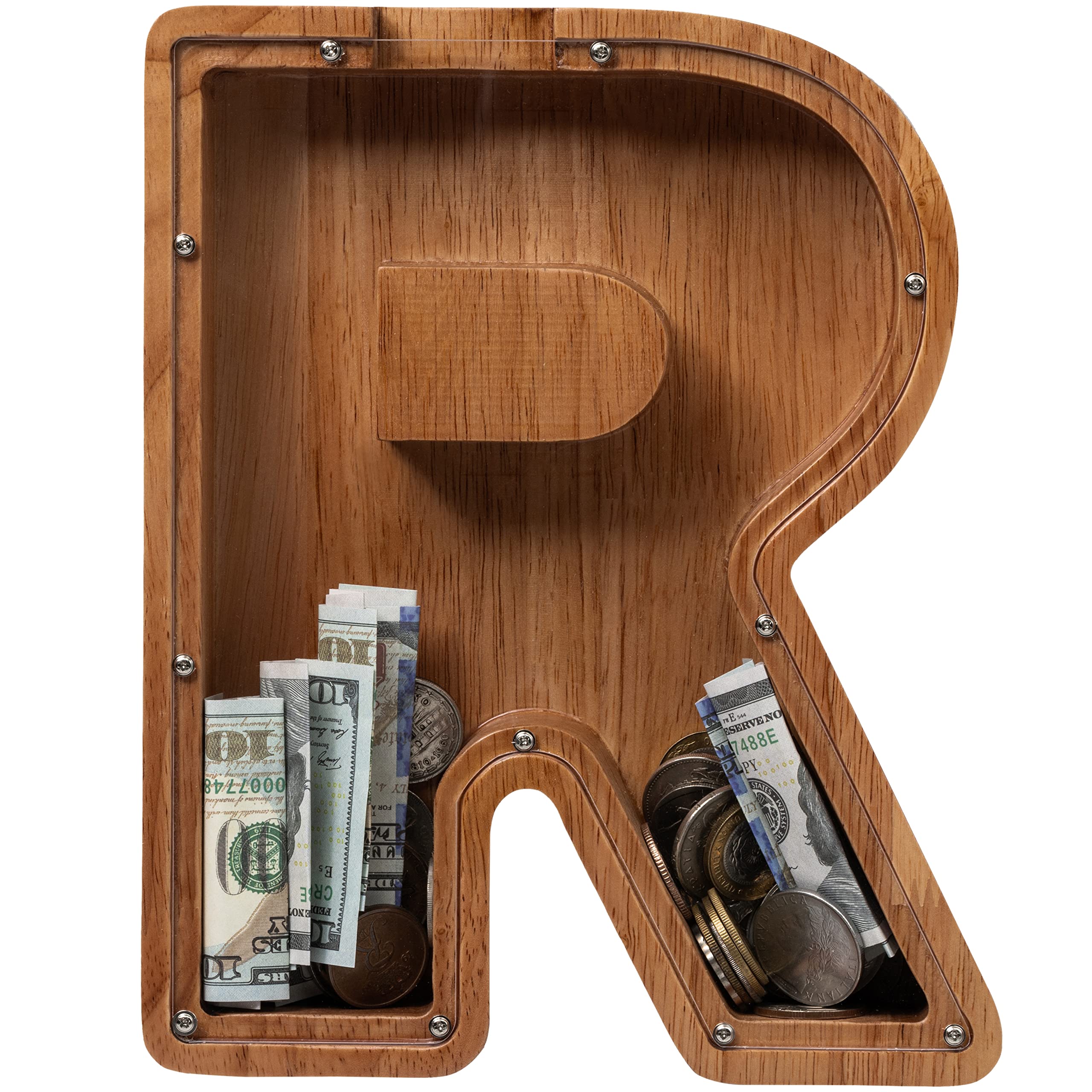 ladenk 12 Inch Extra Large Wooden Kids Letter Piggy Bank - Piggy Bank ...