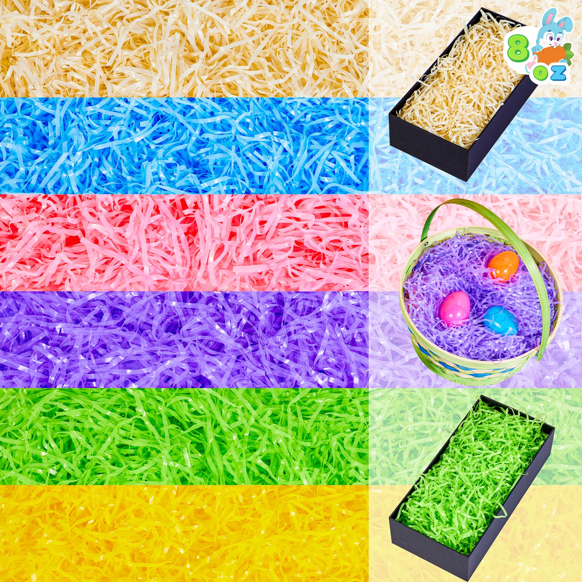 JOYIN 8 Oz Easter Plastic Grass in 6 Colors Shred Packaging Filler for ...