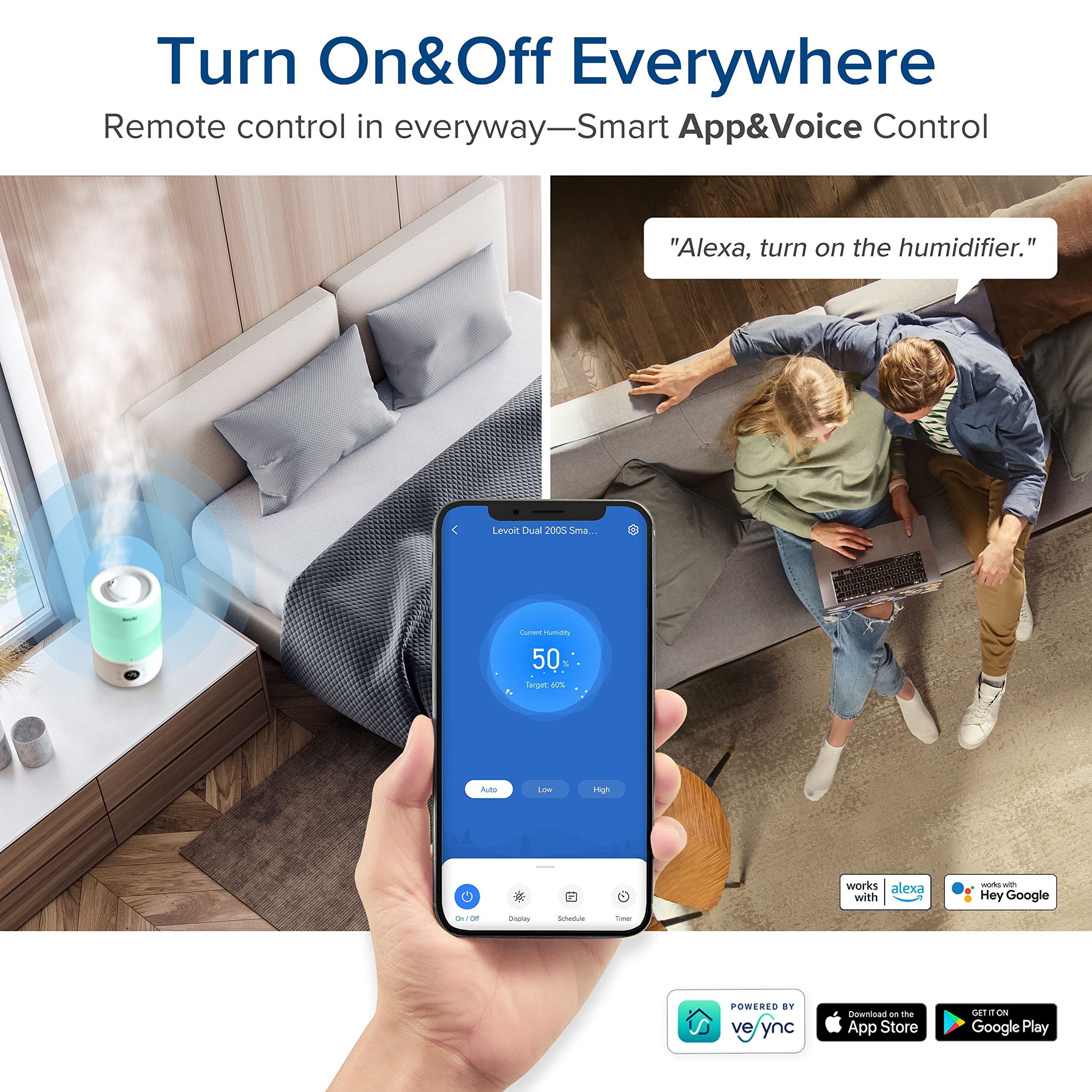 LEVOIT Humidificadores inteligentes de llenado superior de niebla fría ...