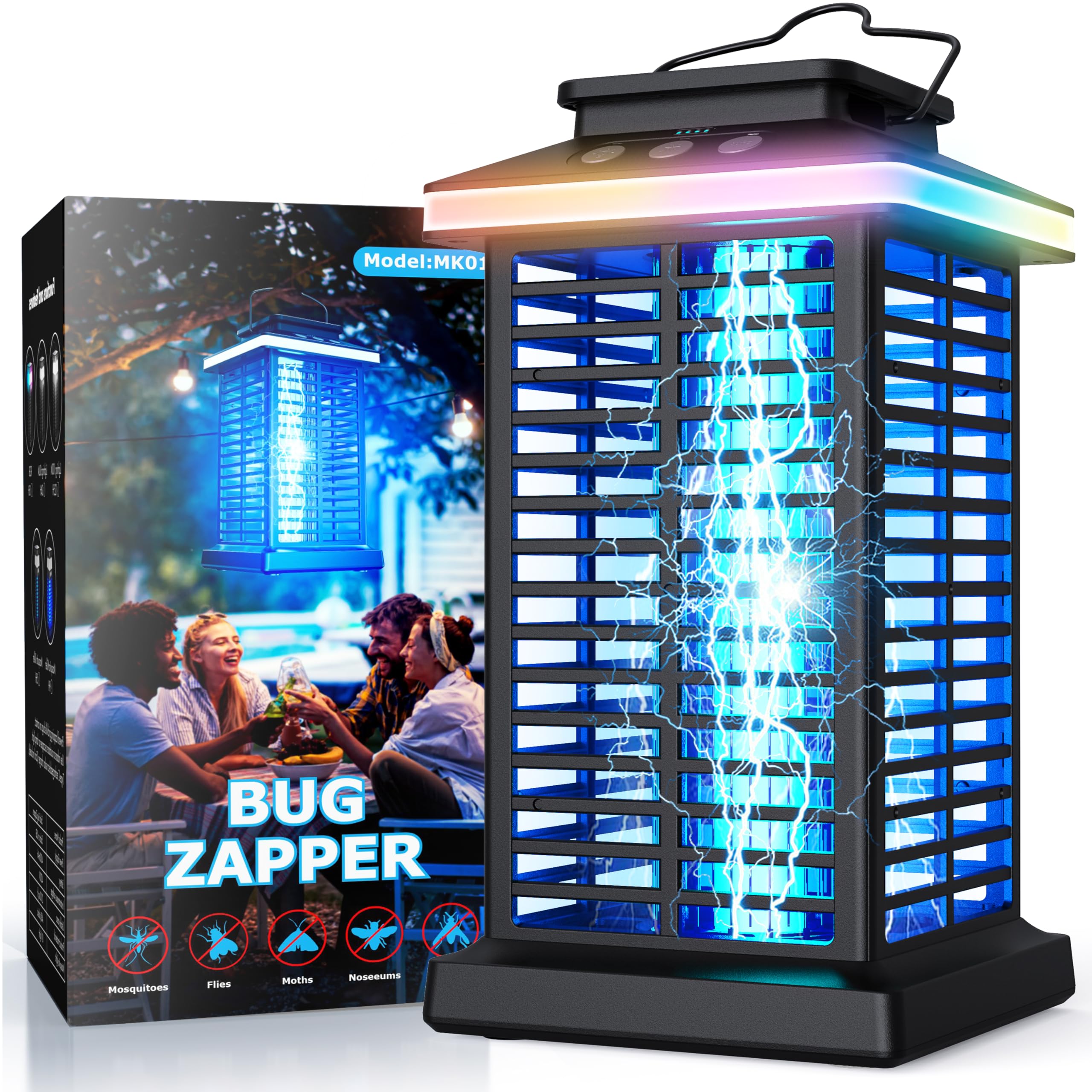 Bug Zapper Outdoor, 2025 Upgraded Mosquito Zapper 2 in 1 Rechargeable ...