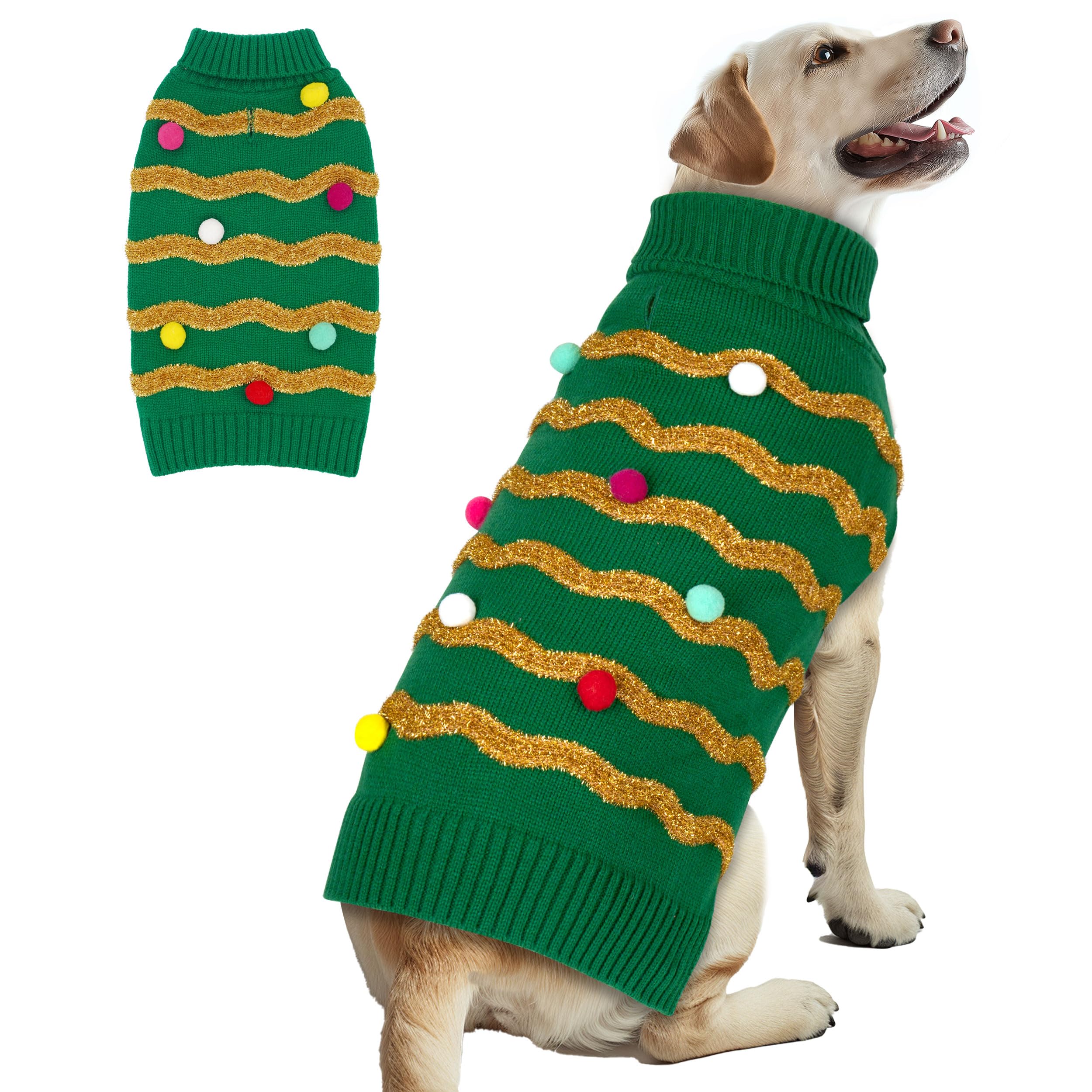cyeollo Dog Sweater Dog Christmas Sweaters with Leash Hole Glitter ...