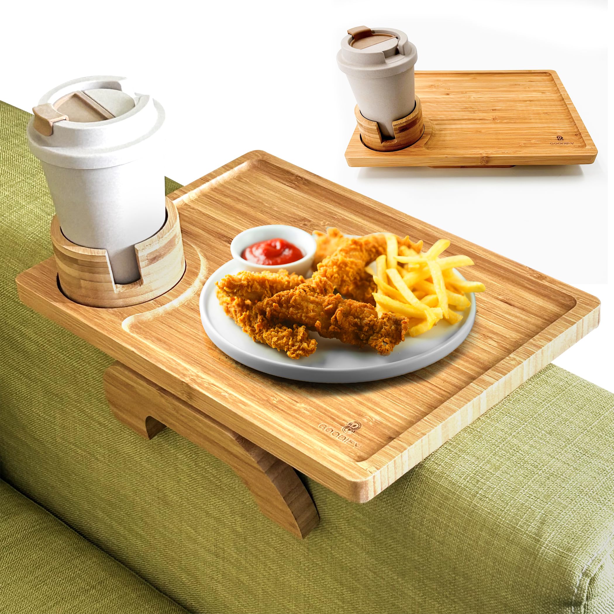 Goodify Wooden Sofa Armrest Tray – Bamboo Tray Side Table for Couch ...