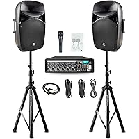 Amazon.com: PRORECK MX15 15inch 2500W Bluetooth Powered PA System Mixer/Amp with Stands/Mic ...