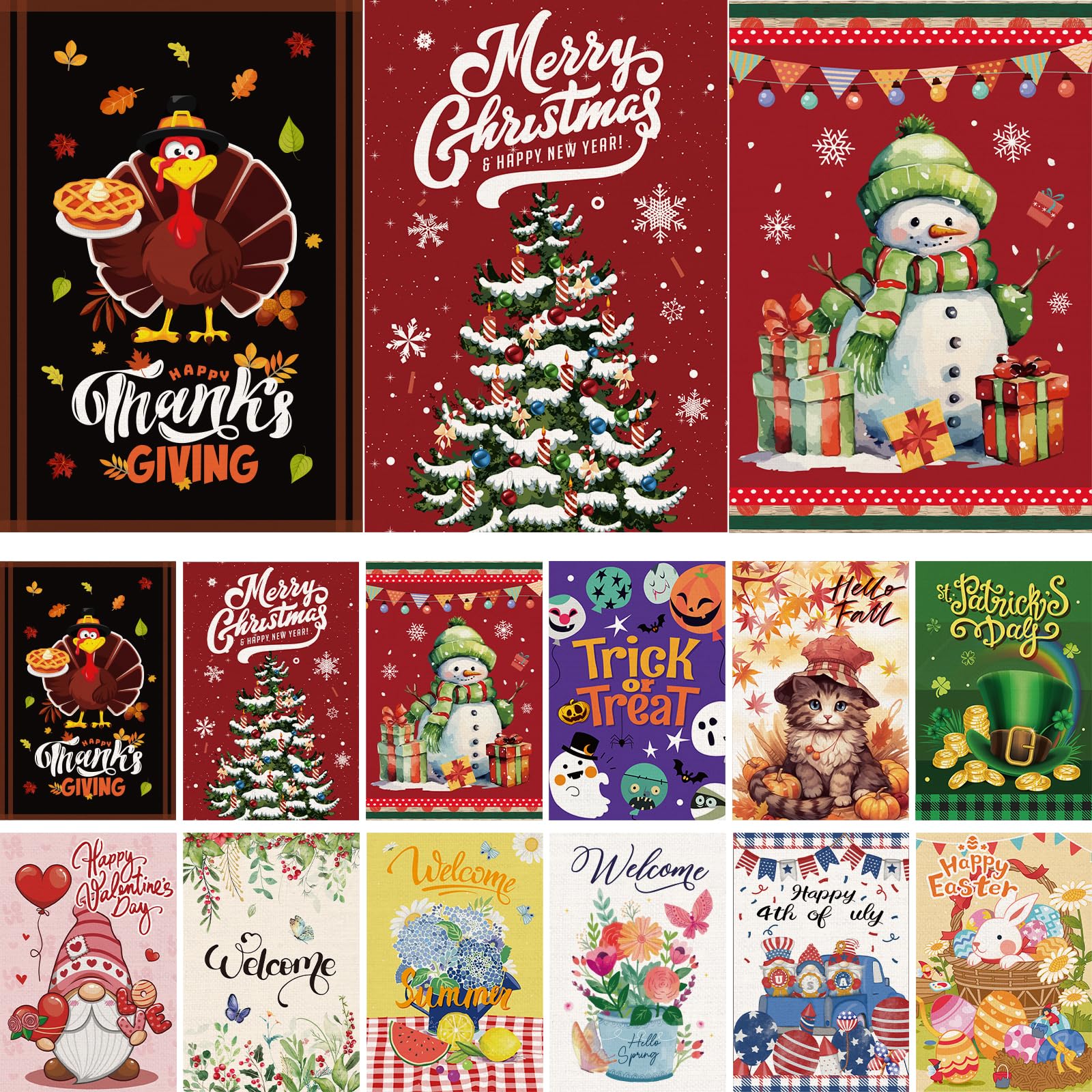 HAKDAY 12PCS Seasonal Garden Flags, 12 x 18 Inch Double Sided Yard ...