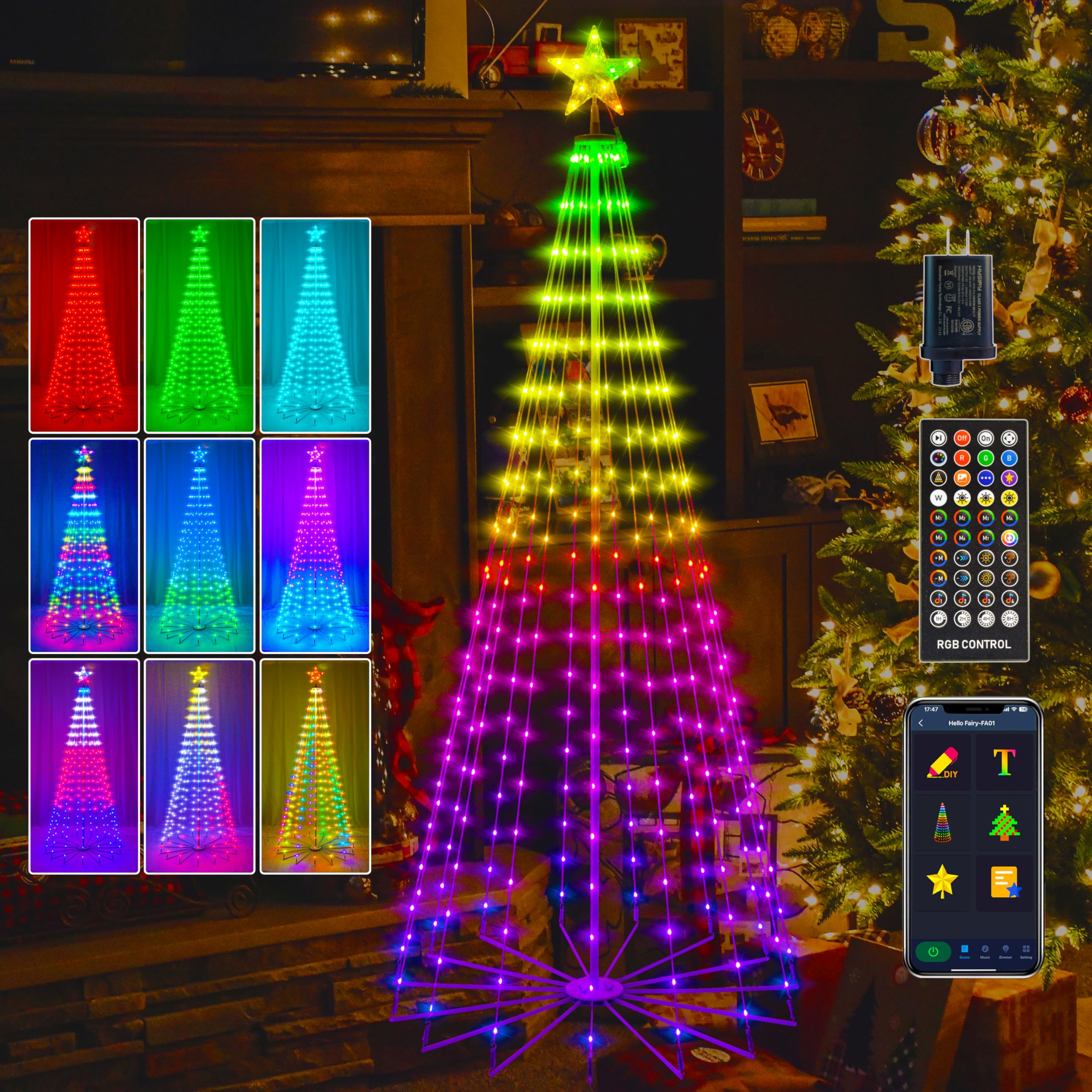 Holaurora 7FT Lighted Outdoor Christmas Tree, 295 LED Smart Cone Tree ...
