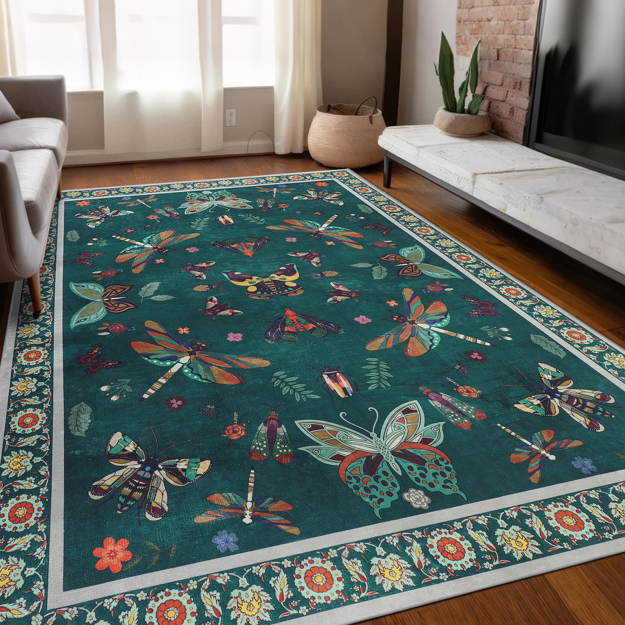 BALAPET 9x12Ft Area Rugs for Living Room,Retro Insect Print Washable ...