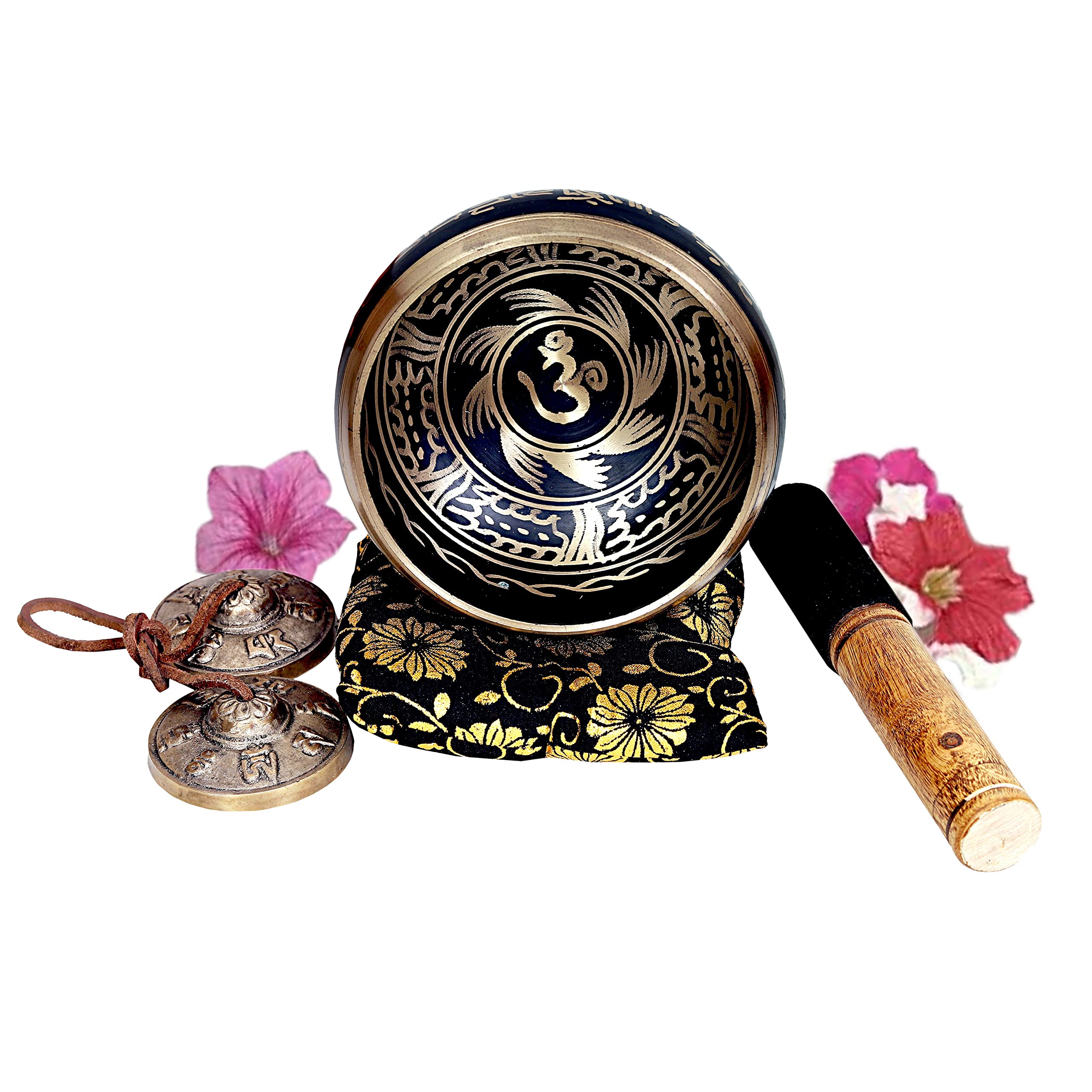 Large 5 Inch Tibetan Peace Mind Sound Singing Bowl Tingsha Cymbals Set ...