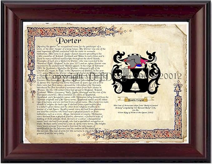 Amazon.com: Porter Coat of Arms/ Family Crest on Fine Paper and Family ...