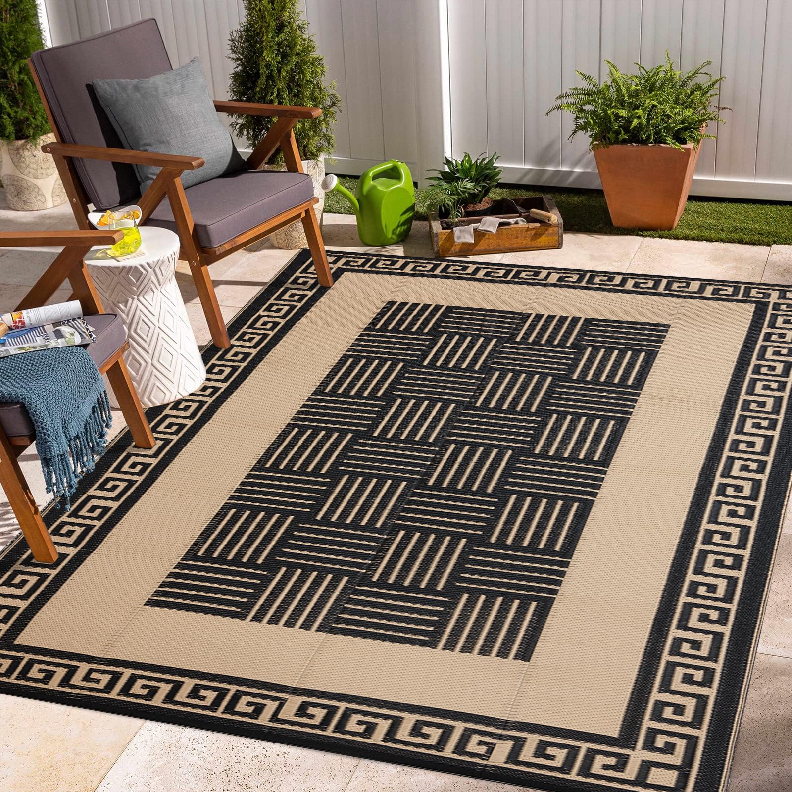 YONILE Outdoor Rug 5x8 ft Waterproof, Reversible Outdoor Plastic Straw ...