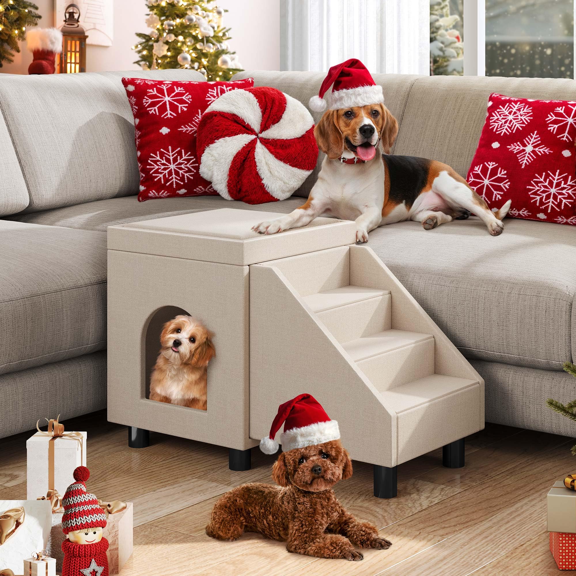 DWVO Foldable Dog Stairs for Small Dogs, Cat Window Perch with Stairs ...