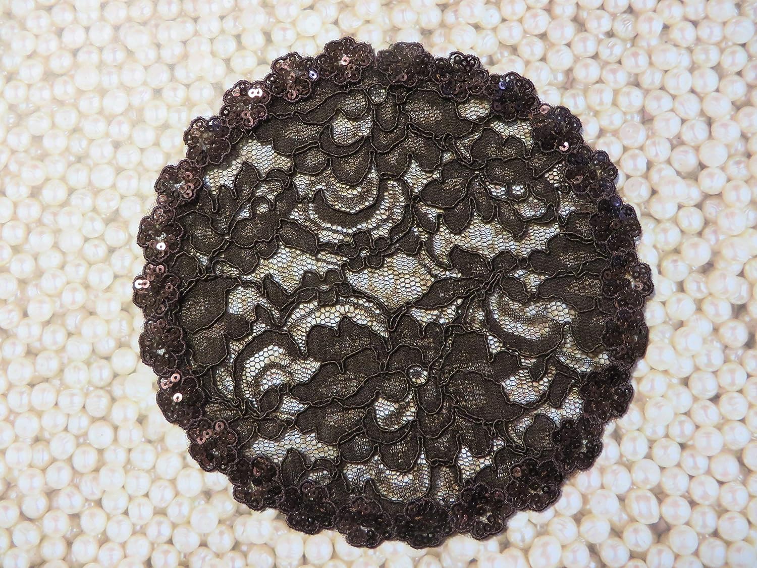 Amazon.com: Handmade Brown Lace Doily Head Cover with Brown Sequins ...