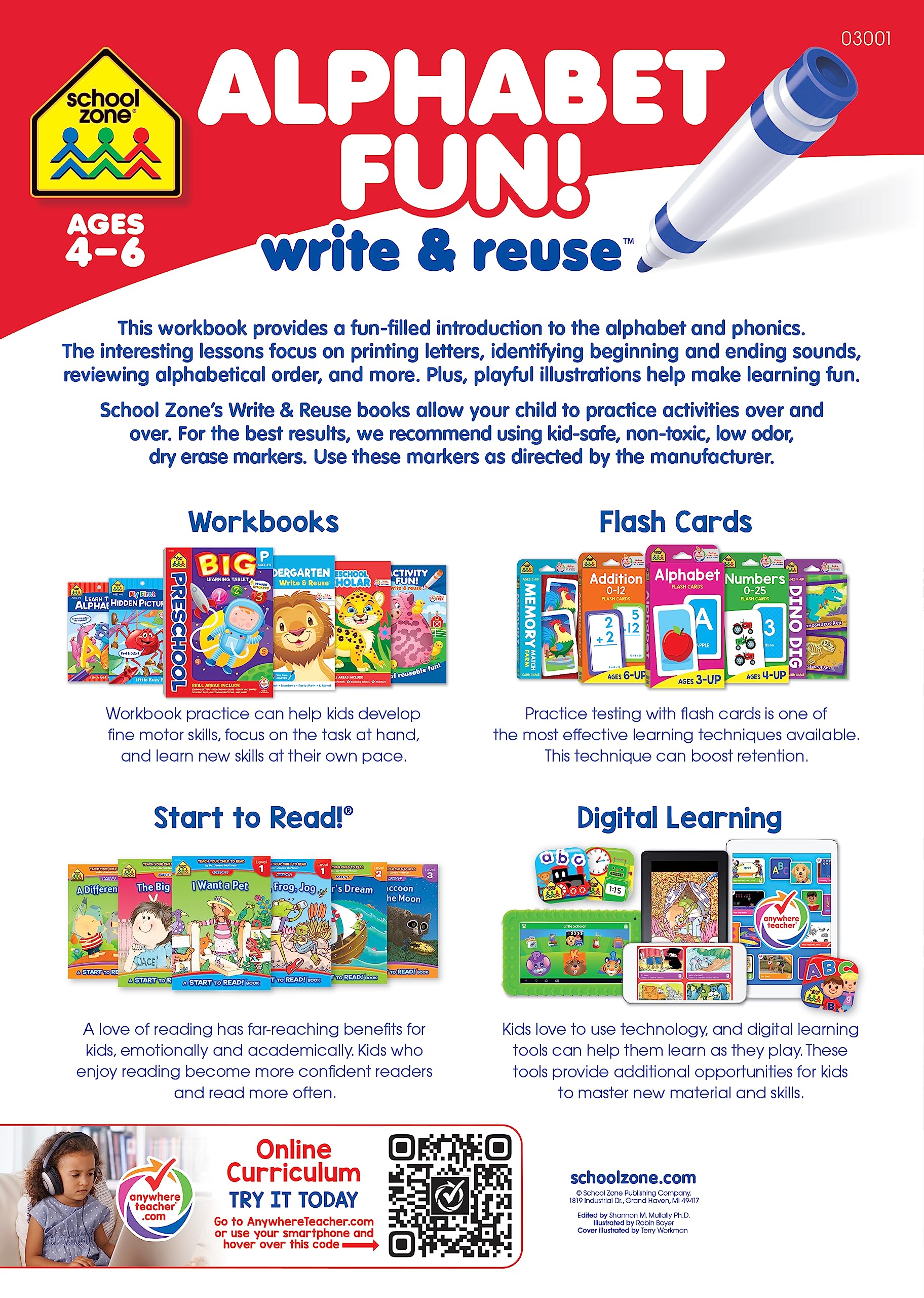 Mua School Zone - Alphabet Fun! Write & Reuse Workbook - Ages 4 to 6 ...