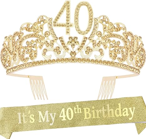 Amazon.com: 40th Birthday, 40th Birthday Tiara Golden, 40th Tiara and ...